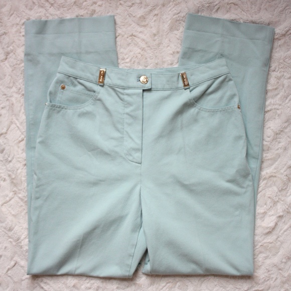 St. John | Pants & Jumpsuits | St John Pale Blue Turquoise High Waist ...
